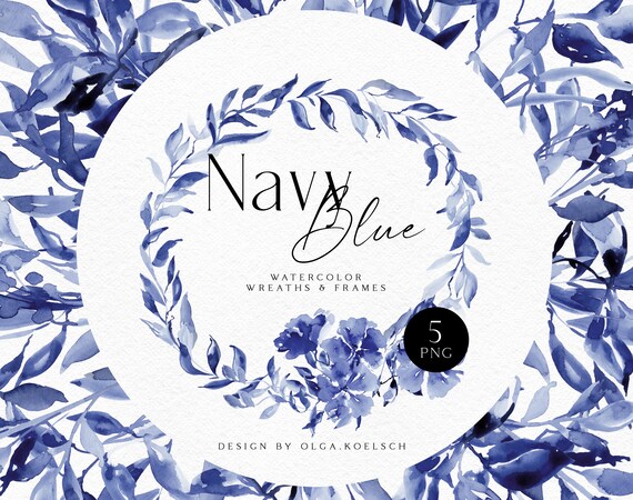 Blue Boho Frame Clipart Watercolor Navy Blue Wreath Png | Etsy