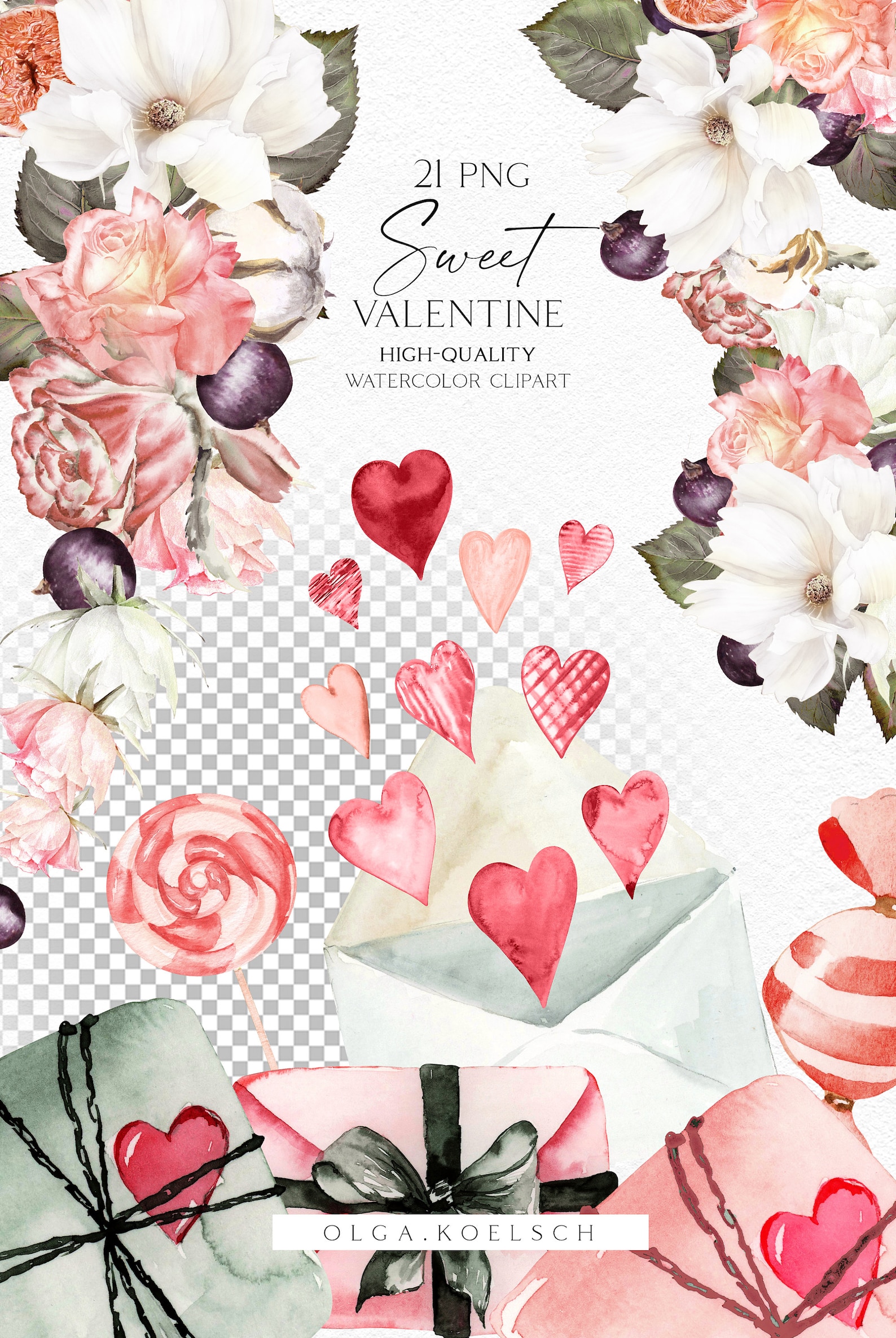 Pink Heart Png, Watercolor Valentine Clipart, Pink Floral Heart Clipart ...