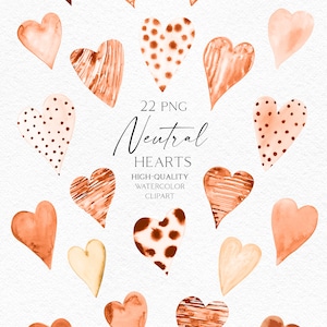 Watercolor Neutral Hearts Clipart, Valentine Day Heart Clipart ...