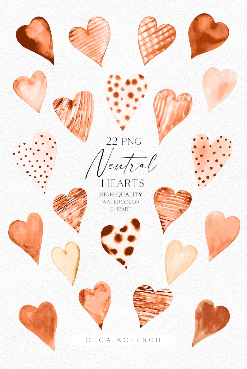 Watercolor Neutral Hearts Clipart Valentine Day Heart - Etsy