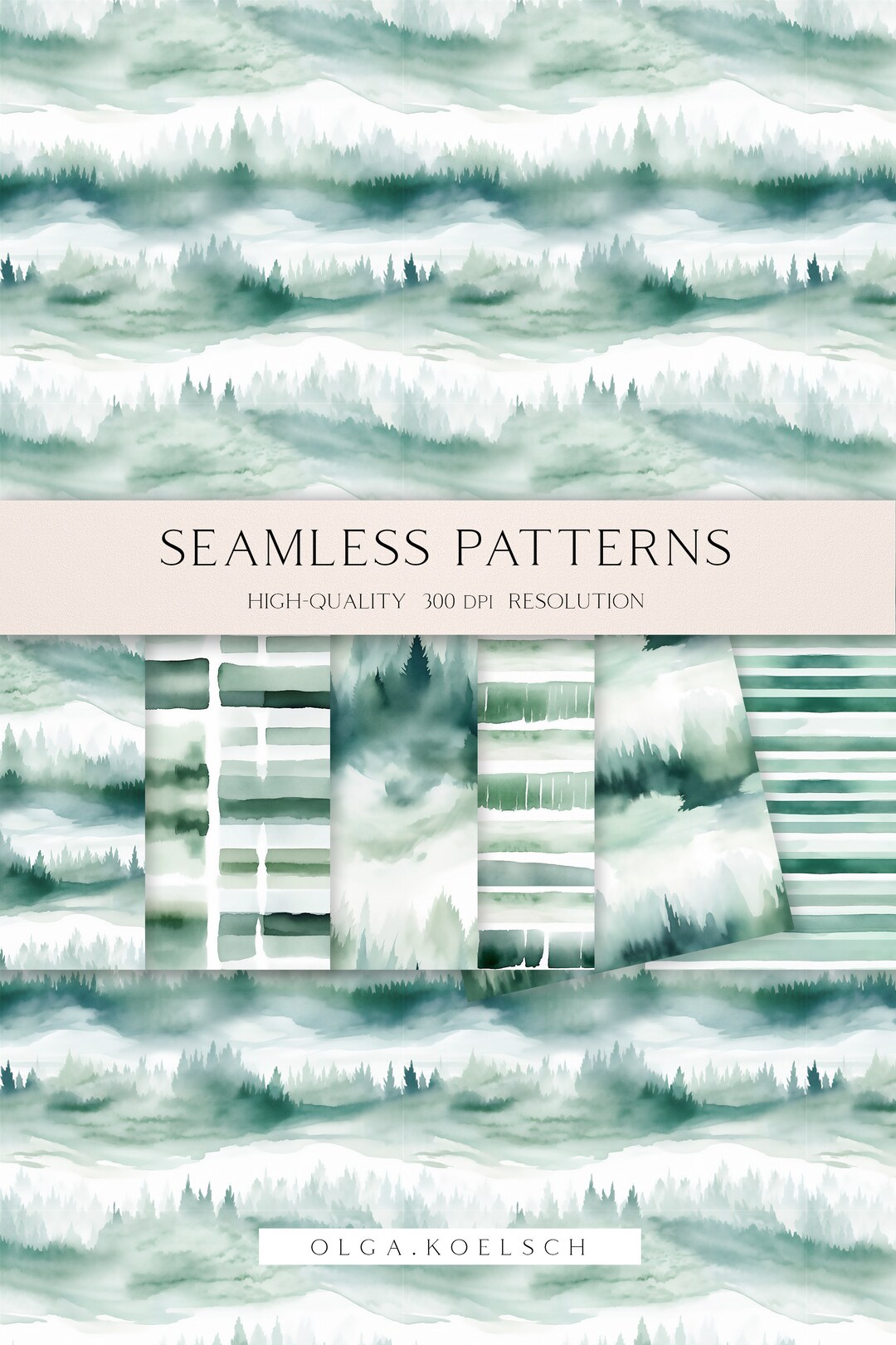 Mountain Landscape Seamless Pattern for Fabric, Watercolor Woodland ...