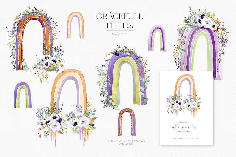 Watercolor Boho Rainbow Clipart Floral Rainbow Png for | Etsy