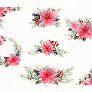 Watercolor Christmas Poinsettia Clipart Winter Watercolor Graphics ...