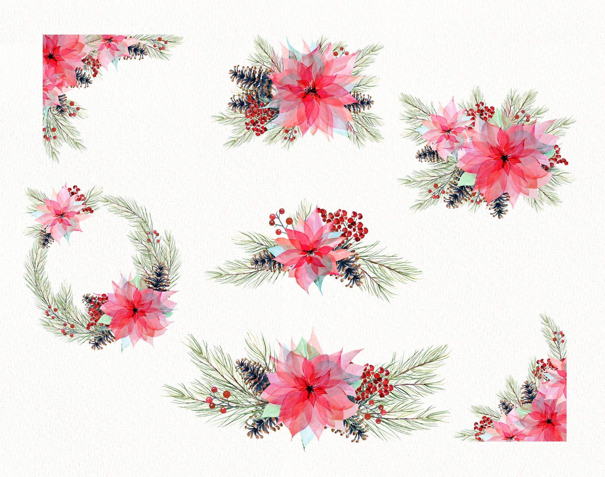 Watercolor Christmas Poinsettia Clipart Winter Watercolor - Etsy