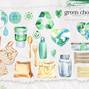 Watercolor Earth Day Clipart, Ecological Icons, Greenery Clipart, Eco ...