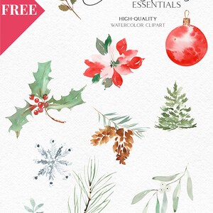 FREEBIE Clipart, Christmas Watercolor Clipart, Christmas Elements ...