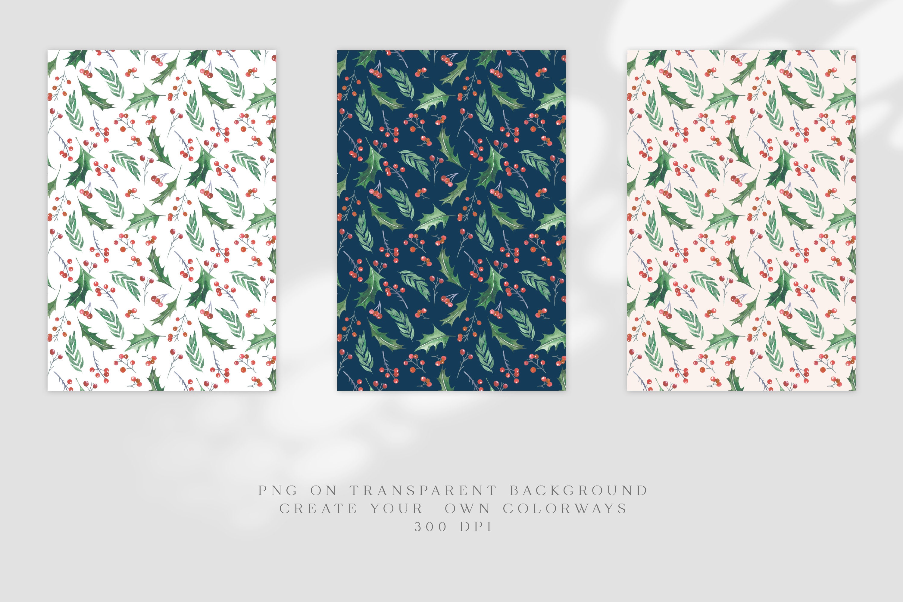 Christmas Holly Berry Digital Paper. Holly Clipart Christmas | Etsy