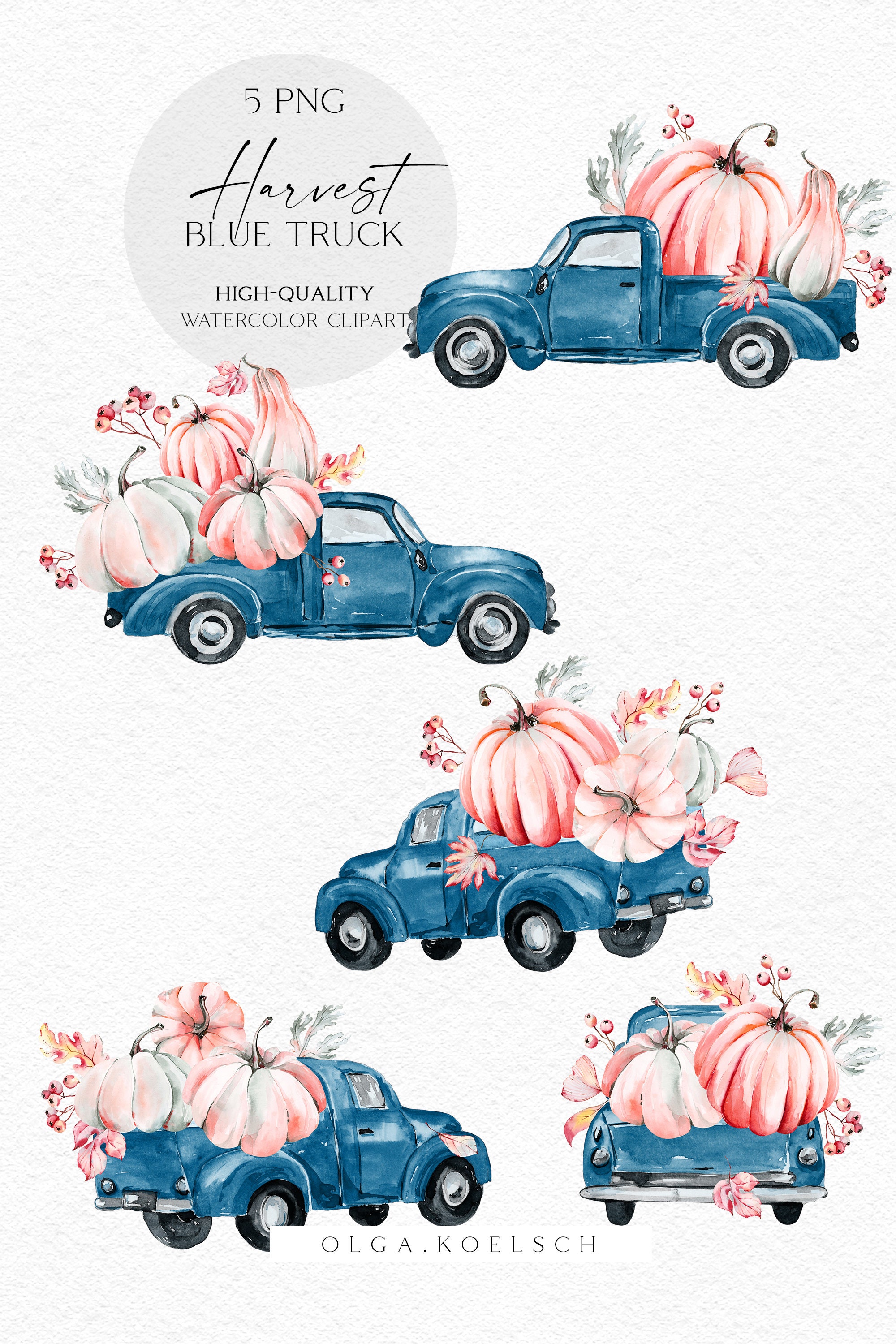 Watercolor Fall Truck Clipart Pumpkin Harvest Farm Clipart - Etsy