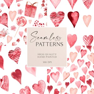 Watercolor Valentine Seamless Pattern for Fabric, Pink Heart Digital ...