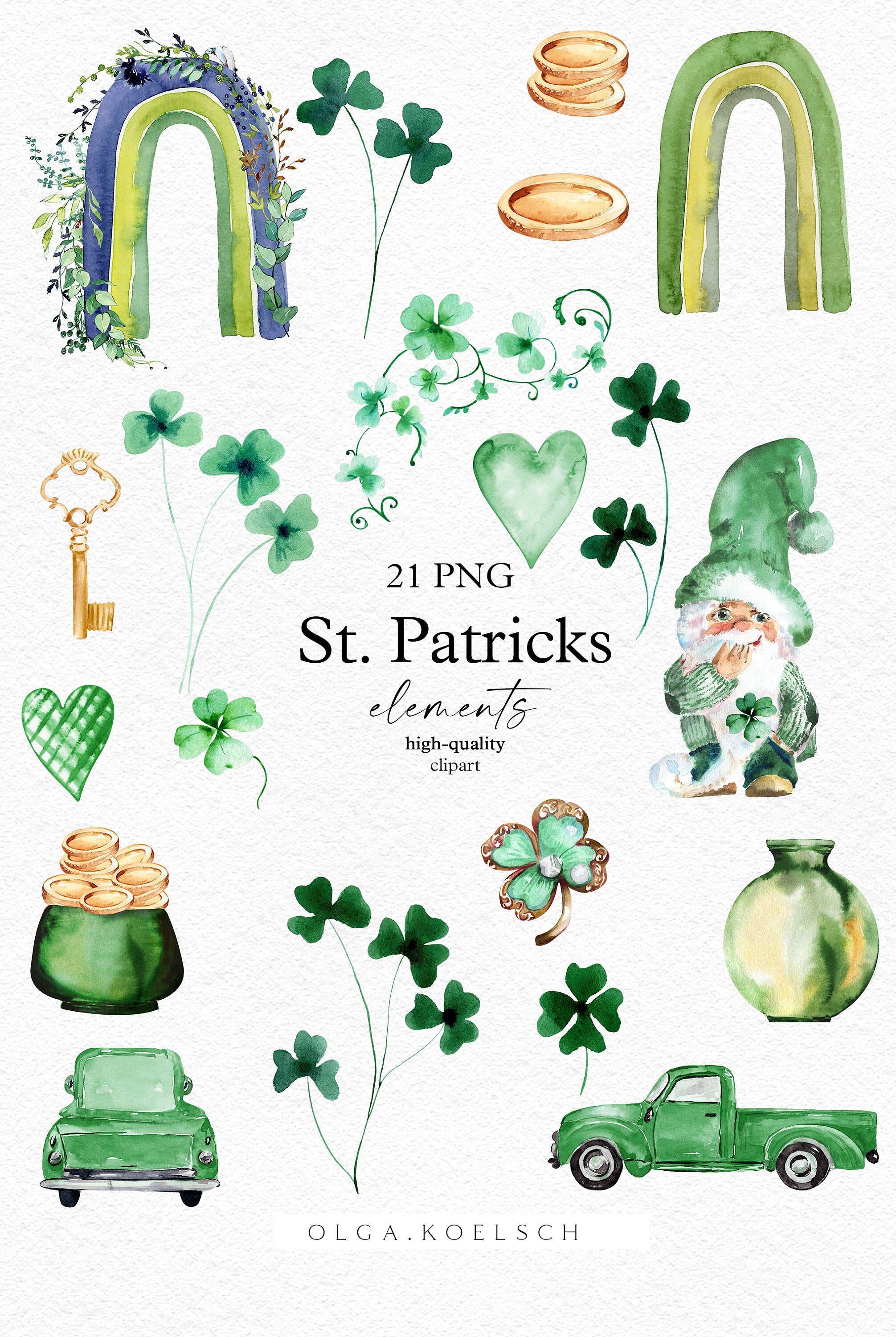 Watercolor St. Patrick's Day Clipart Shamrock Clipart St - Etsy
