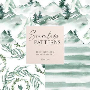 Mountain Landscape Seamless Pattern for Fabric, Watercolor Forest ...