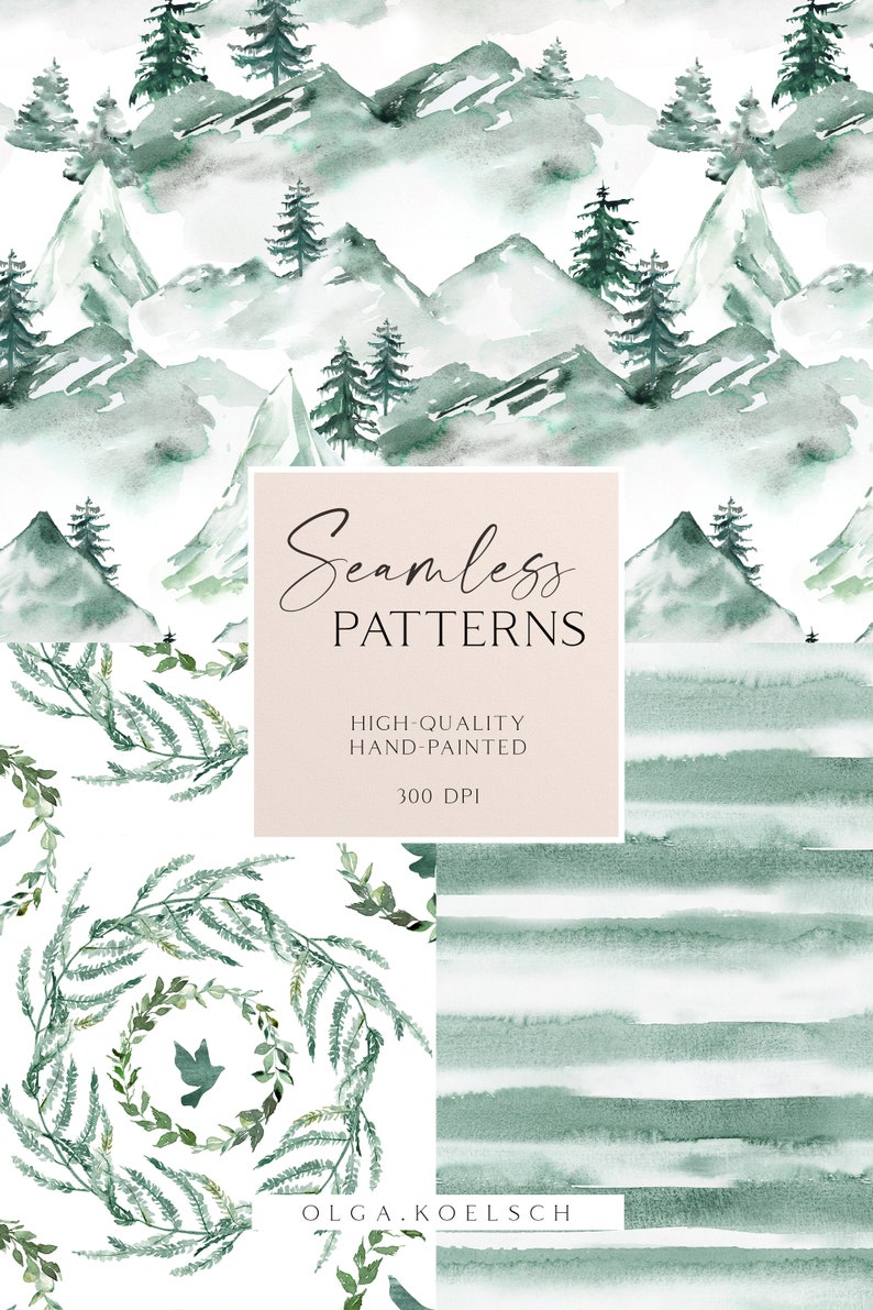 Mountain Landscape Seamless Pattern for Fabric, Watercolor Forest ...