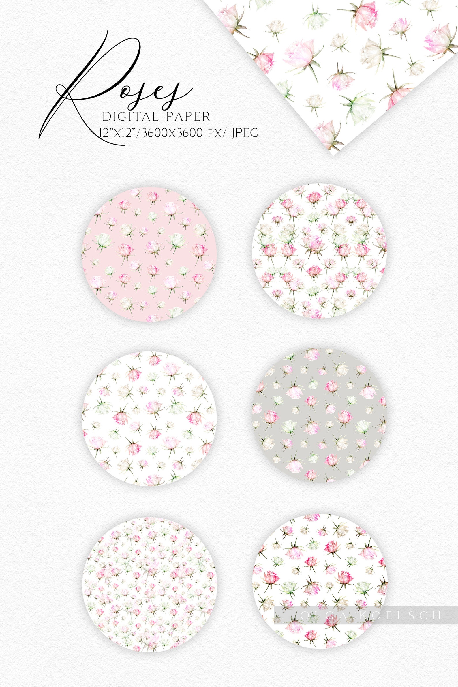 Rose Digital Paper Pack. Pink Flowers Digital Paper With - Etsy