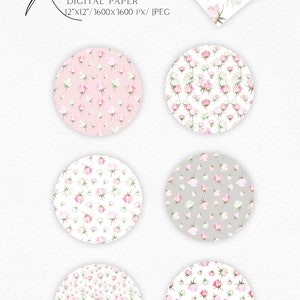 Rose Digital Paper Pack. Pink Flowers Digital Paper With Floral Pattern ...