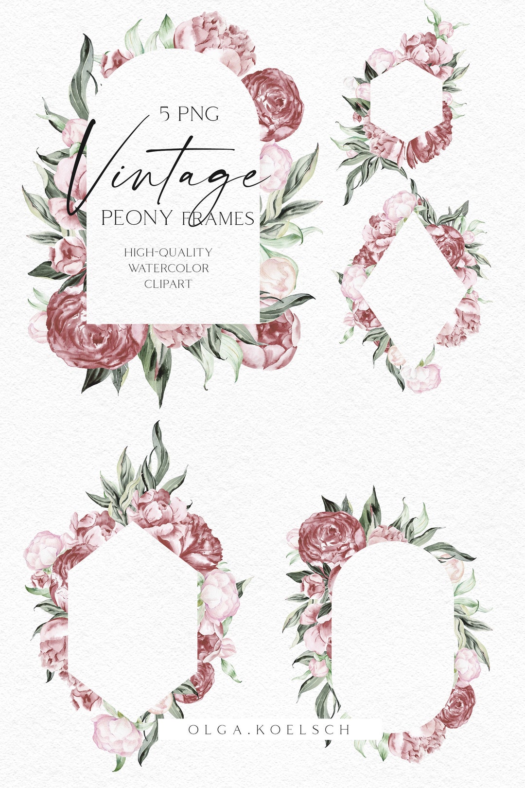 Watercolor Boho Flowers Clipart, Dusty Pink Floral Frames Png, Floral ...