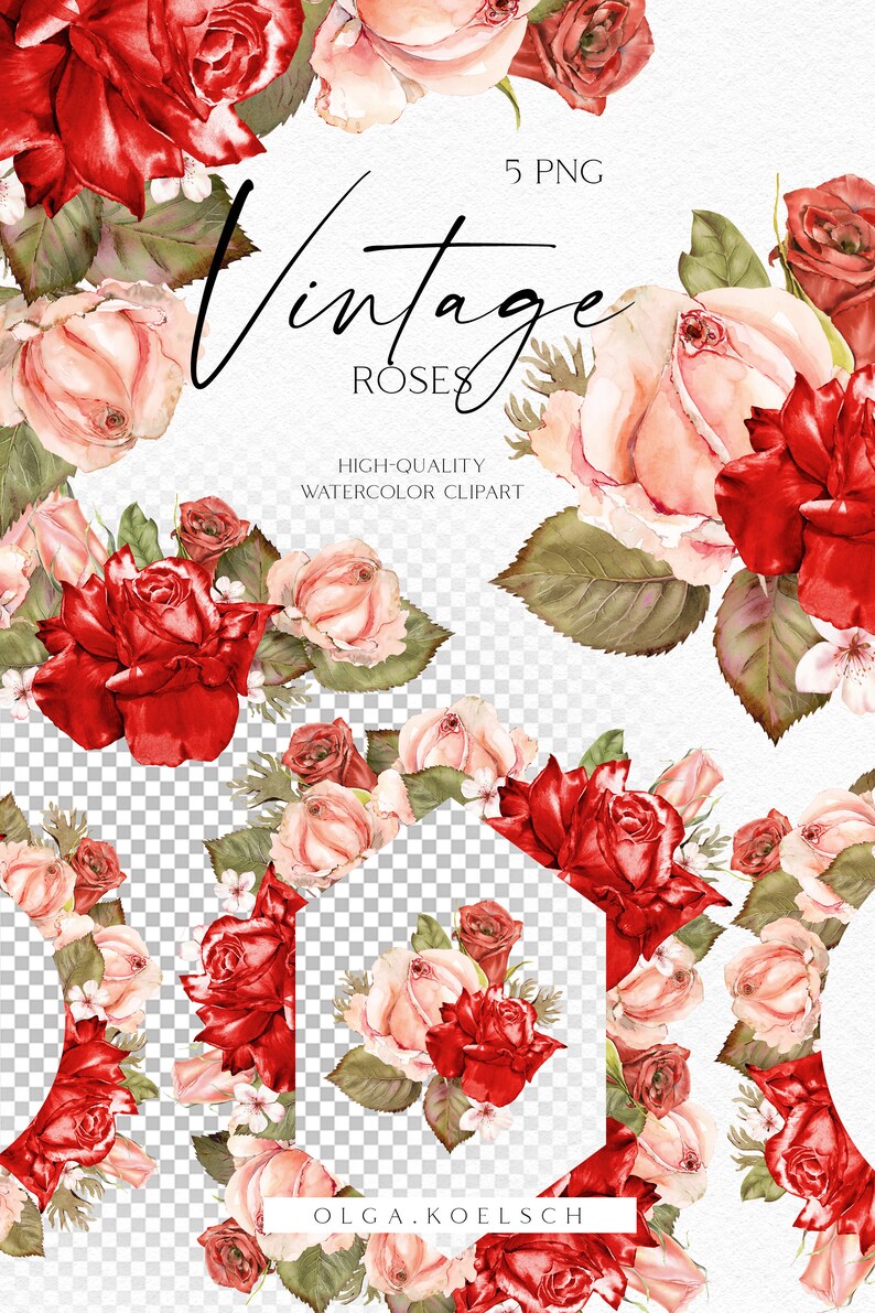 Watercolor Boho Roses Clipart Boho Pink and Red Roses Floral | Etsy