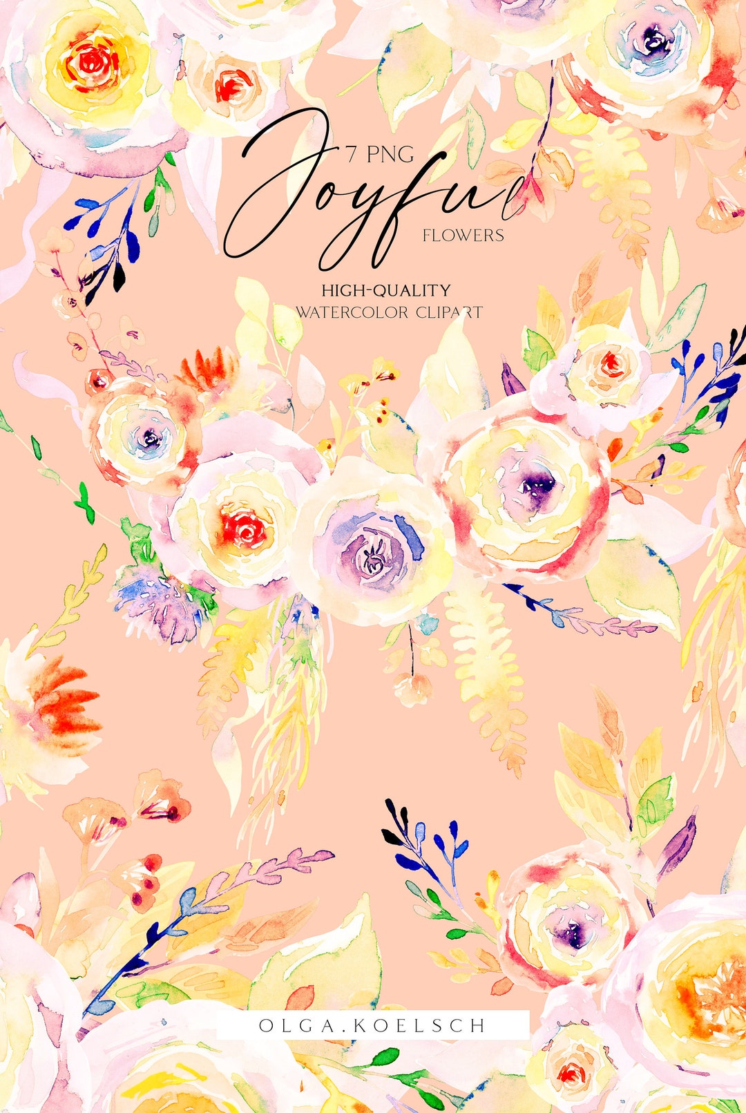 Watercolor Yellow Flowers Clip Art, Boho Bouquets Clipart, Pastel ...