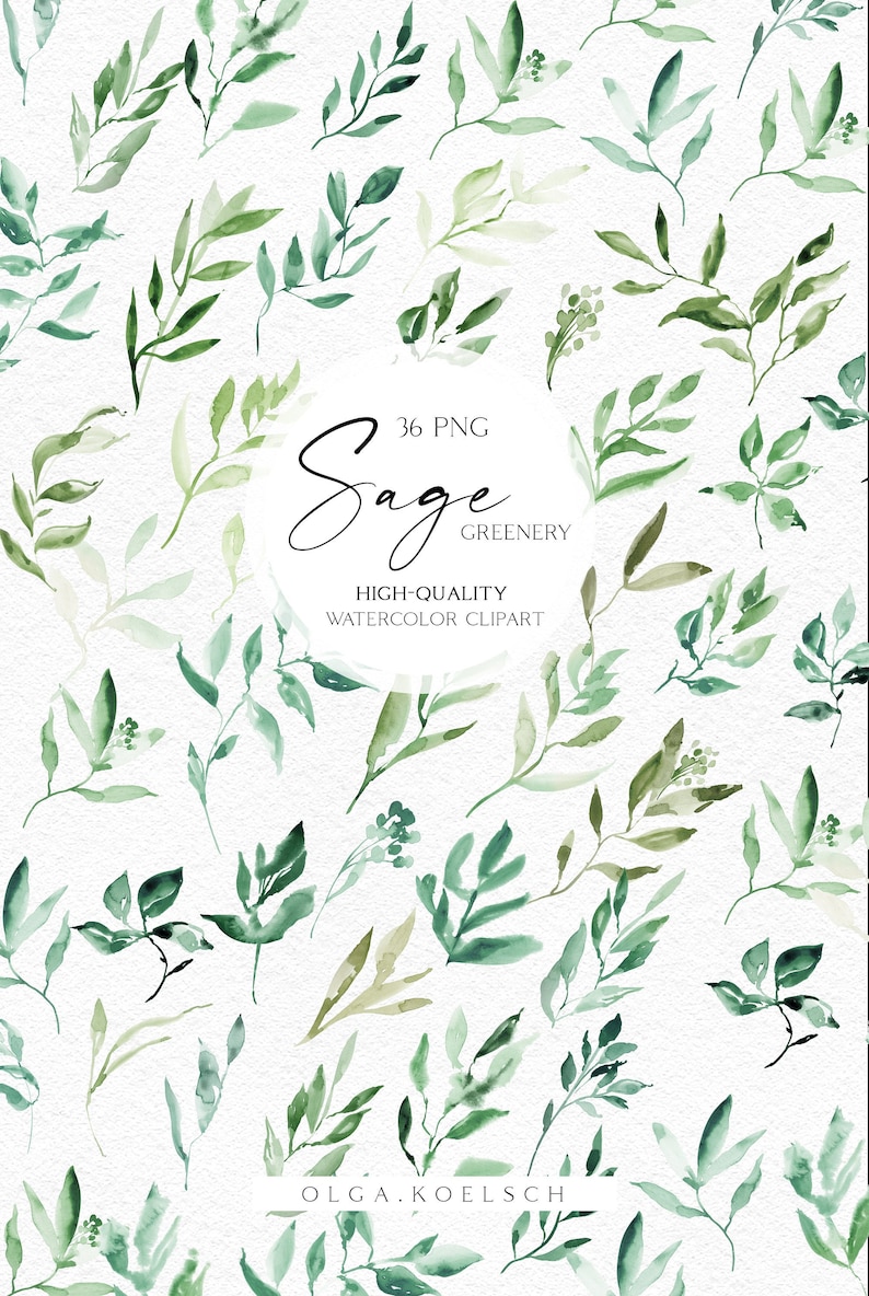 Watercolor boho greenery clipart Grass greenery png | Etsy