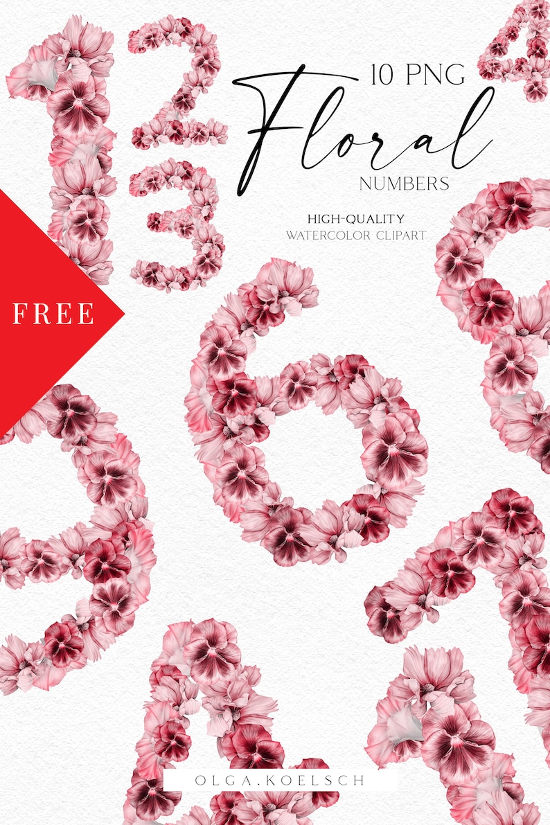 FREEBIE Clipart Watercolor Floral Numbers Clipart Birthday - Etsy