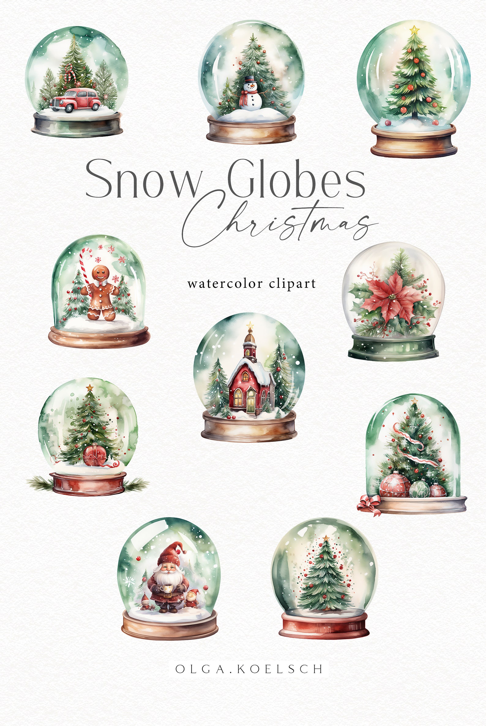 Watercolor Snow Globe Clipart With Christmas Ornaments for Gift Tags ...