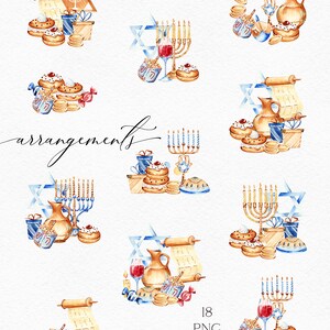 Hanukkah Jewish Holiday Watercolor Clipart Hand Drawn Menorah, Dreidel ...