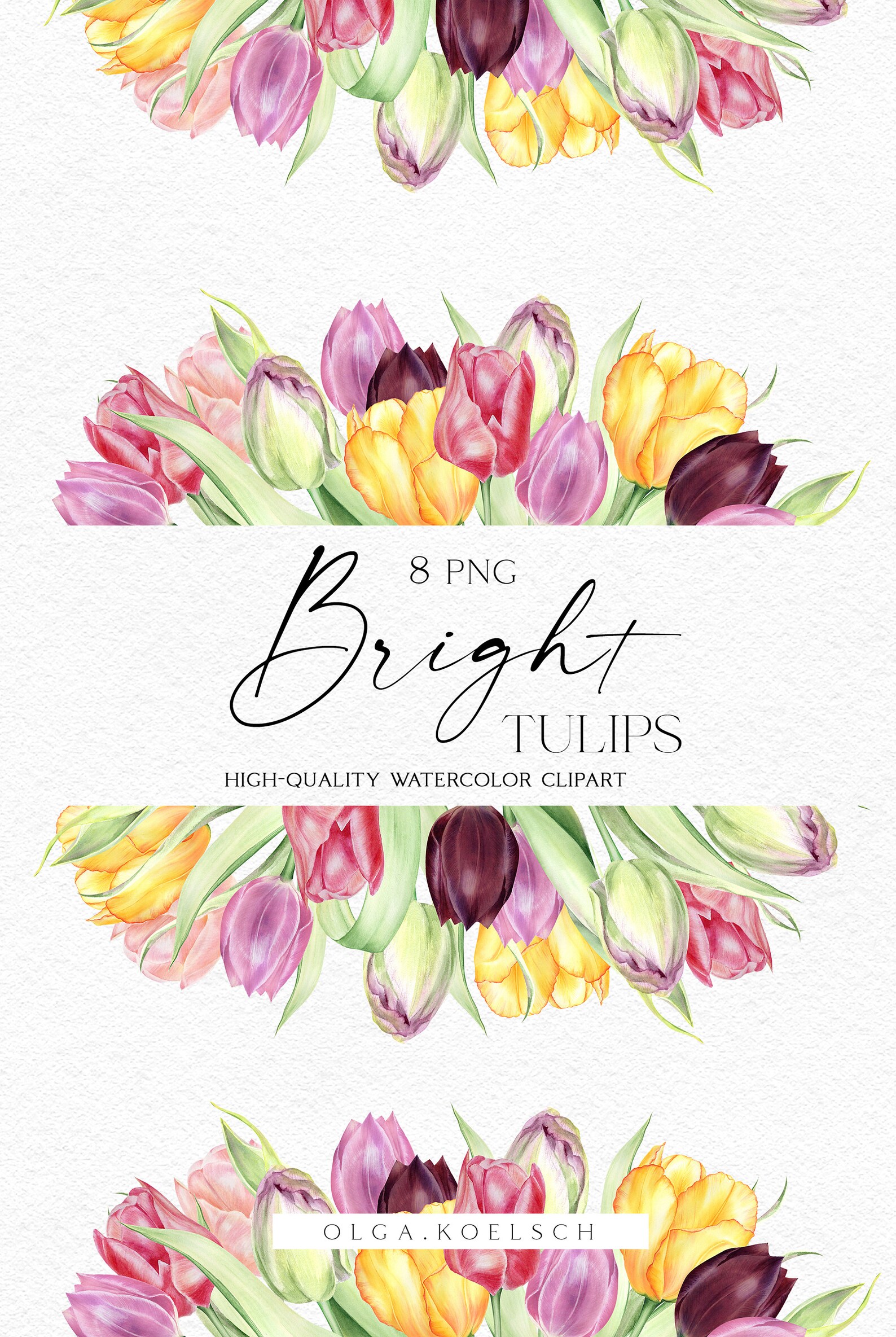 Watercolor Tulips Clipart Easter Frames Clipart Watercolor - Etsy