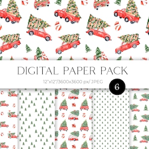 Red Christmas Truck Seamless Pattern for Fabric, Seamless Christmas ...