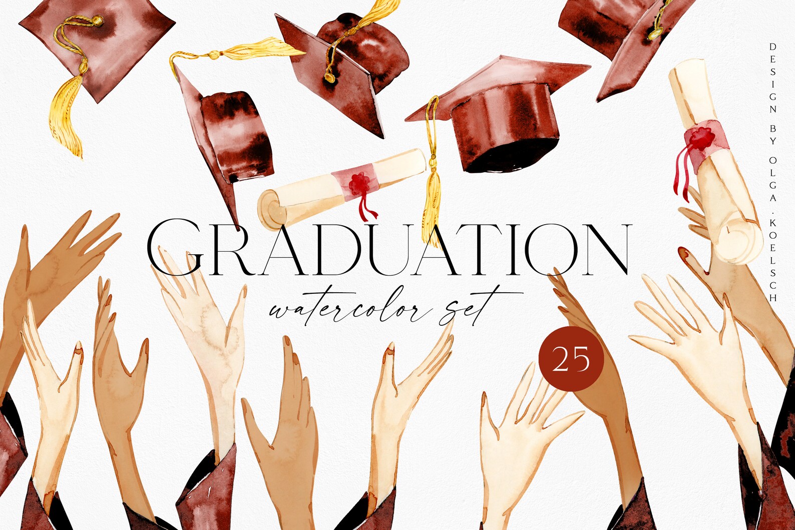 Graduation Clipart Watercolor Graduation Clip Art. Grad Cap - Etsy