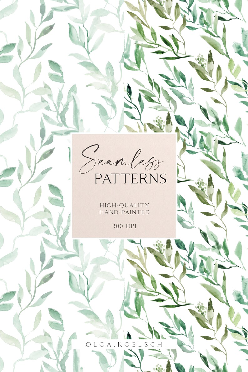 Greenery Seamless Pattern for Fabric Watercolor Natural - Etsy