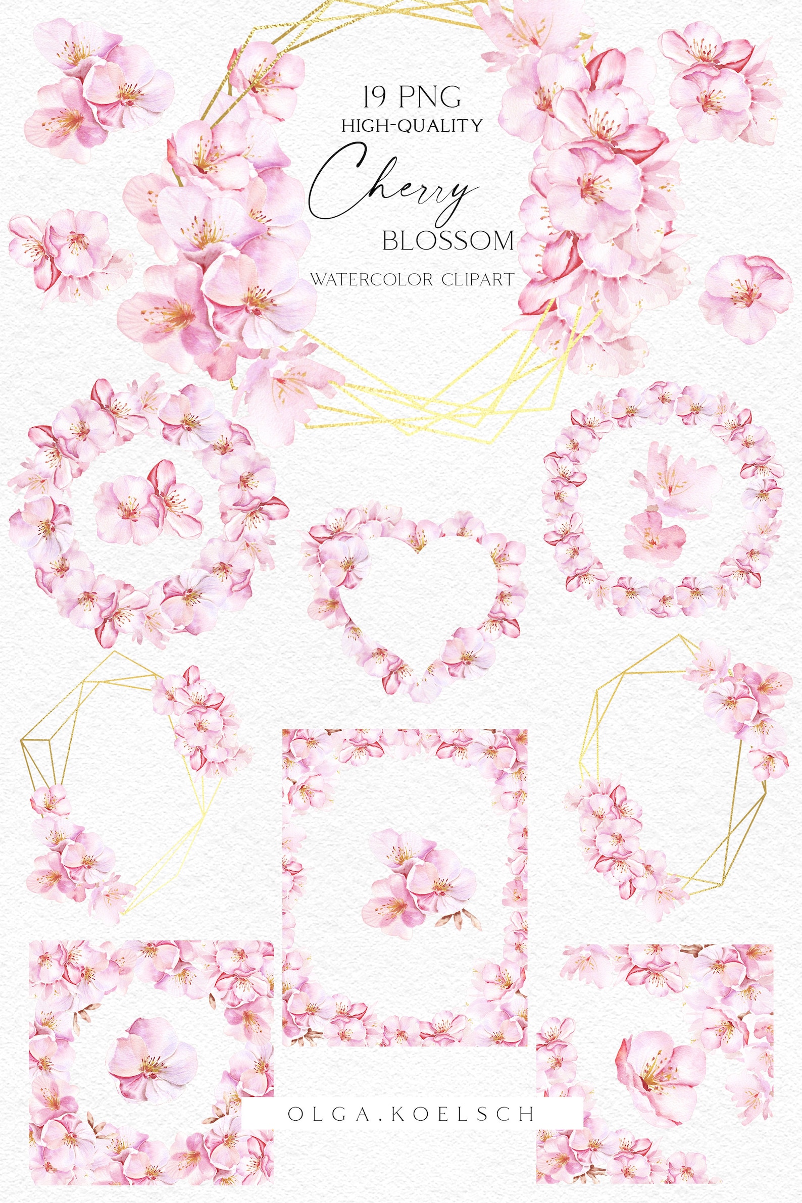 Cherry Blossom Clipart. Watercolor Sakura Blossom Png Pink - Etsy