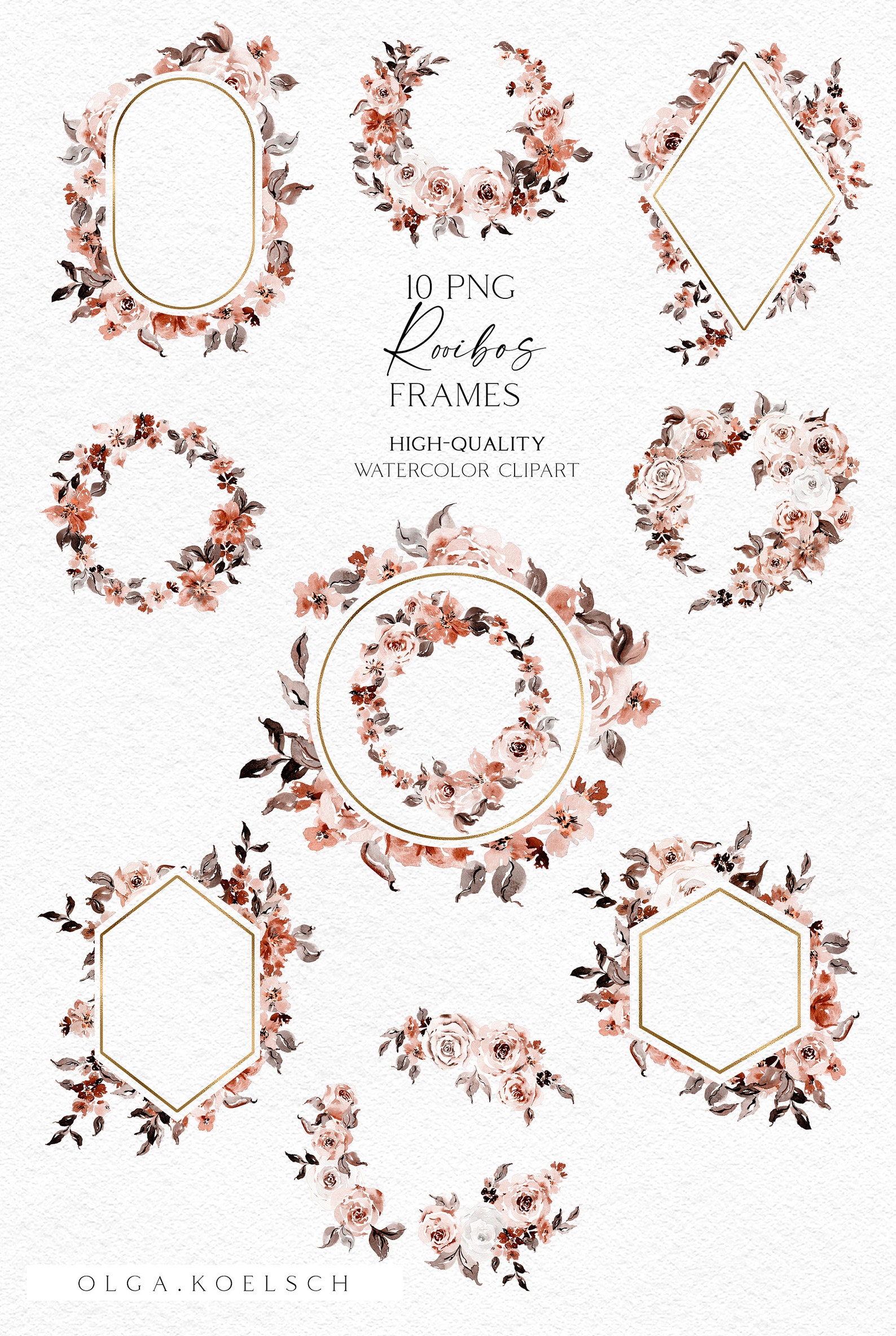 Boho Wreath Clipart Watercolor Autumn Flowers Clip Art - Etsy