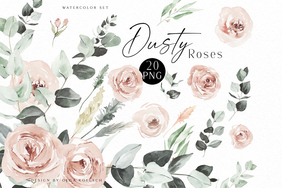 Boho Roses Clipart, Dusty Pink Flowers Png, Dusty Roses for Wedding ...