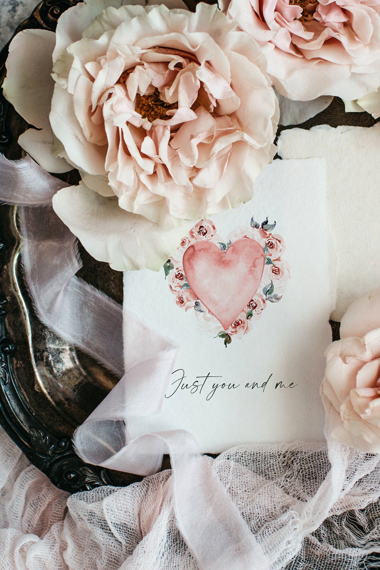 Watercolor Valentine Clipart, Pink Floral Heart Png, Pink Roses Borders ...