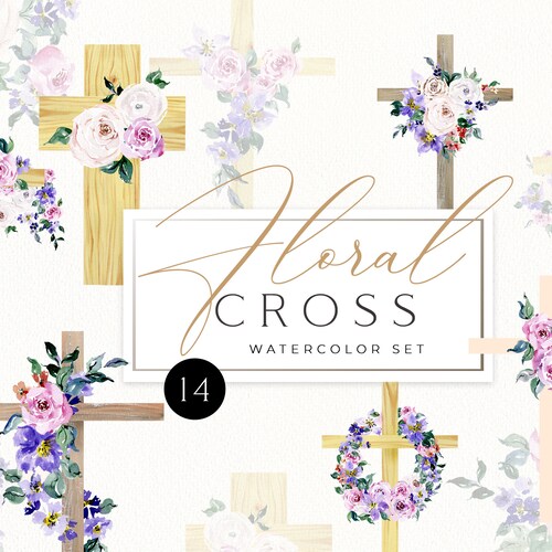 Watercolor Floral Cross Clipart Religious Easter Clipart - Etsy