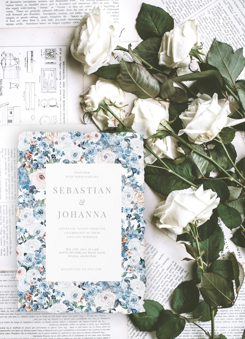 Boho Roses Seamless Pattern for Fabric Dusty Blue Roses - Etsy