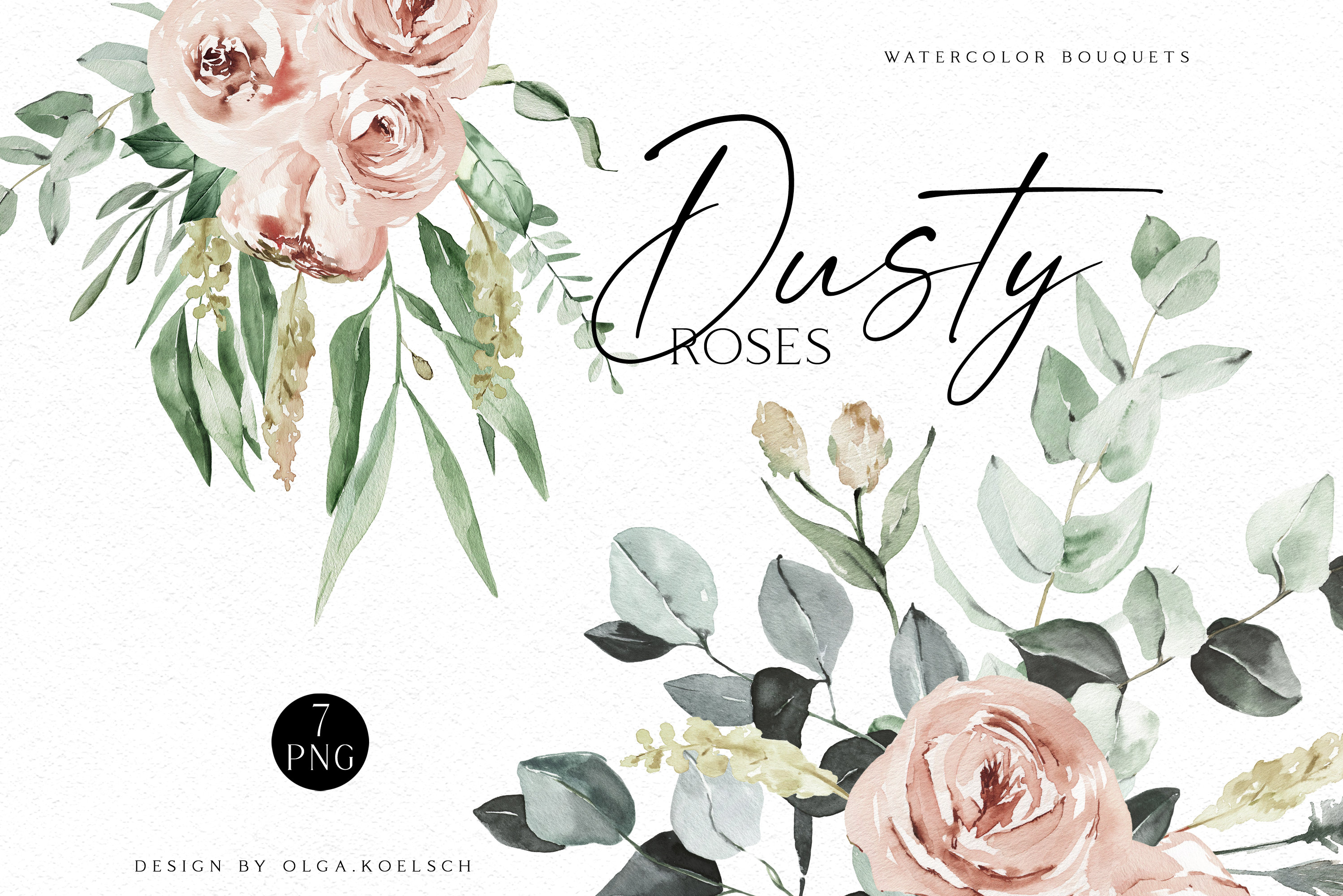 Boho Roses Bouquets Clipart Watercolor Floral Borders Png - Etsy