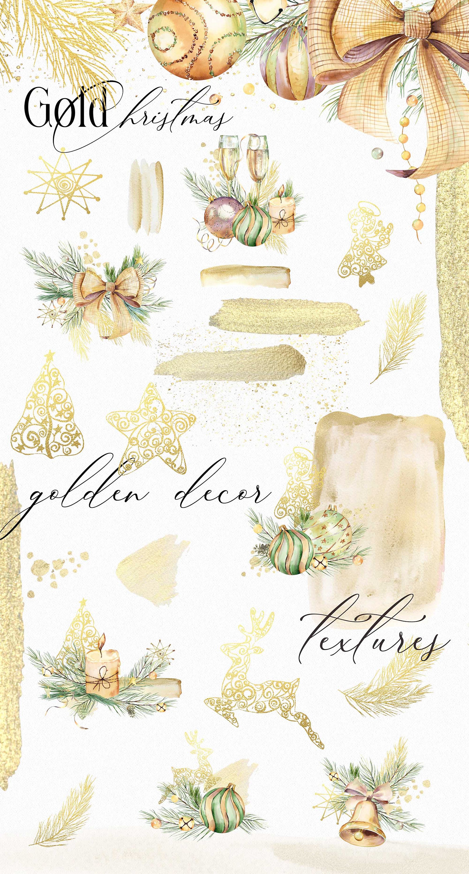 Watercolor Christmas clip art Golden Cristmas wreath png | Etsy