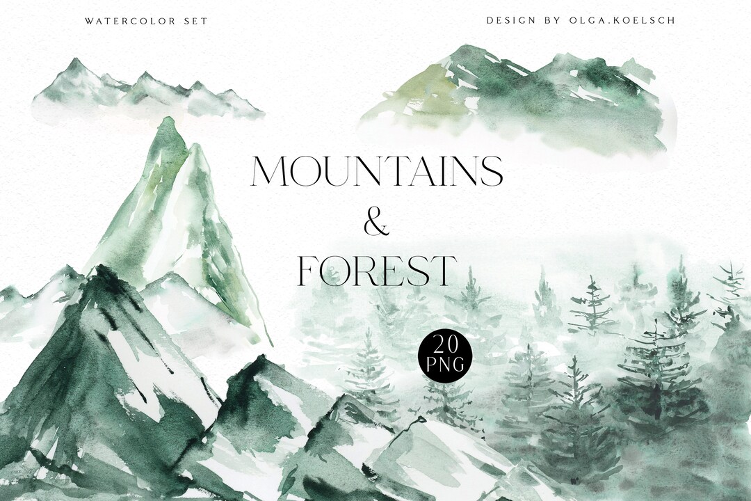 Watercolor Mountain Landscape Clipart, Forest Landscape Clip Art ...