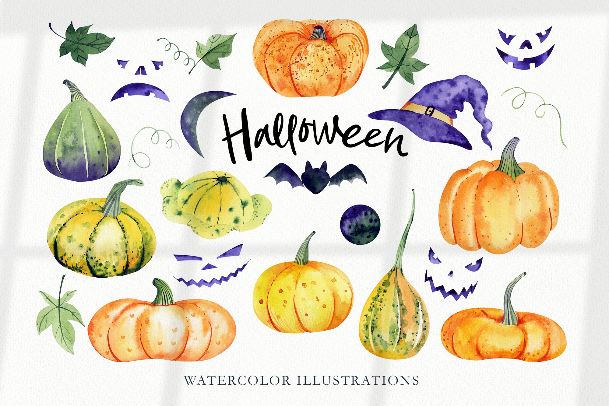 Watercolor Halloween Clipart Pumpkins Creator for Kids - Etsy