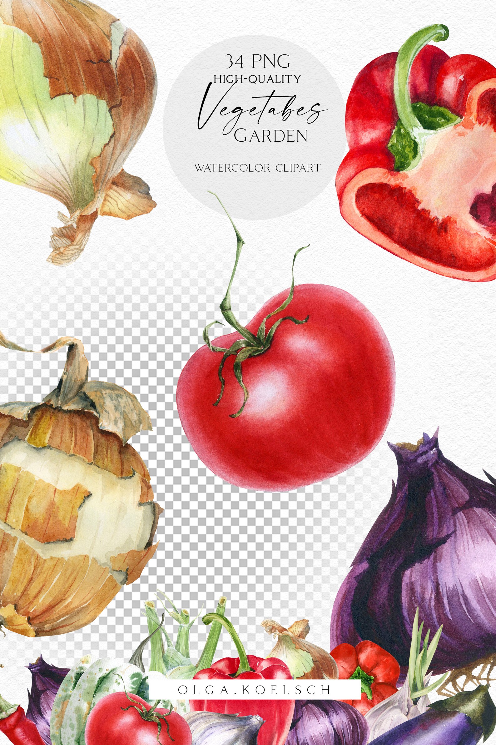 Watercolor Vegetables Clipart Cute Food Clipart Garden - Etsy