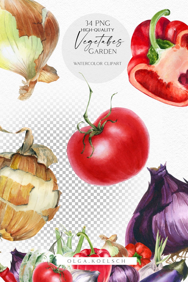 Watercolor Vegetables Clipart Cute Food Clipart Garden - Etsy