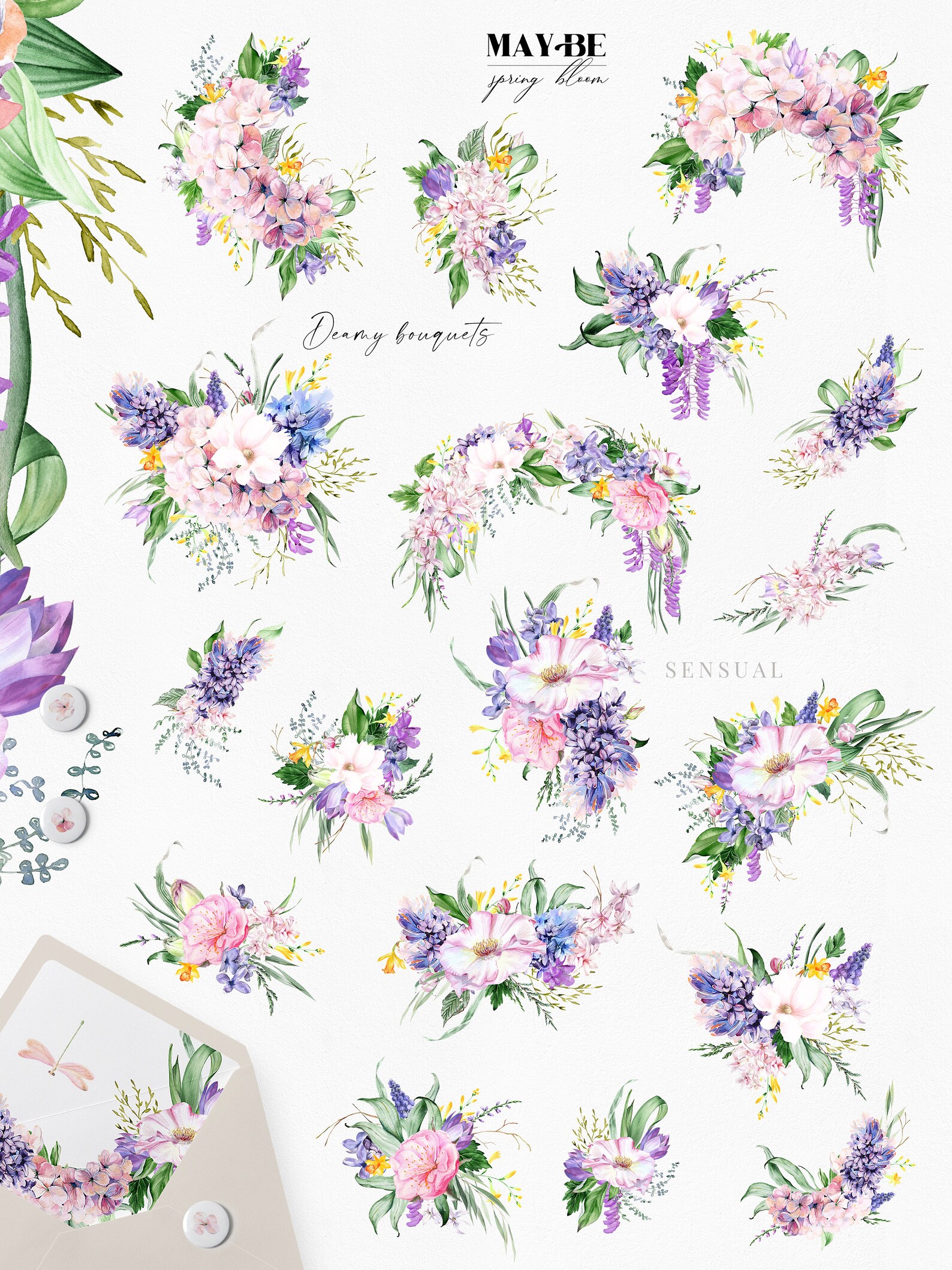 Watercolor Boho Flower Clipart Spring Floral Clip Art Hand - Etsy