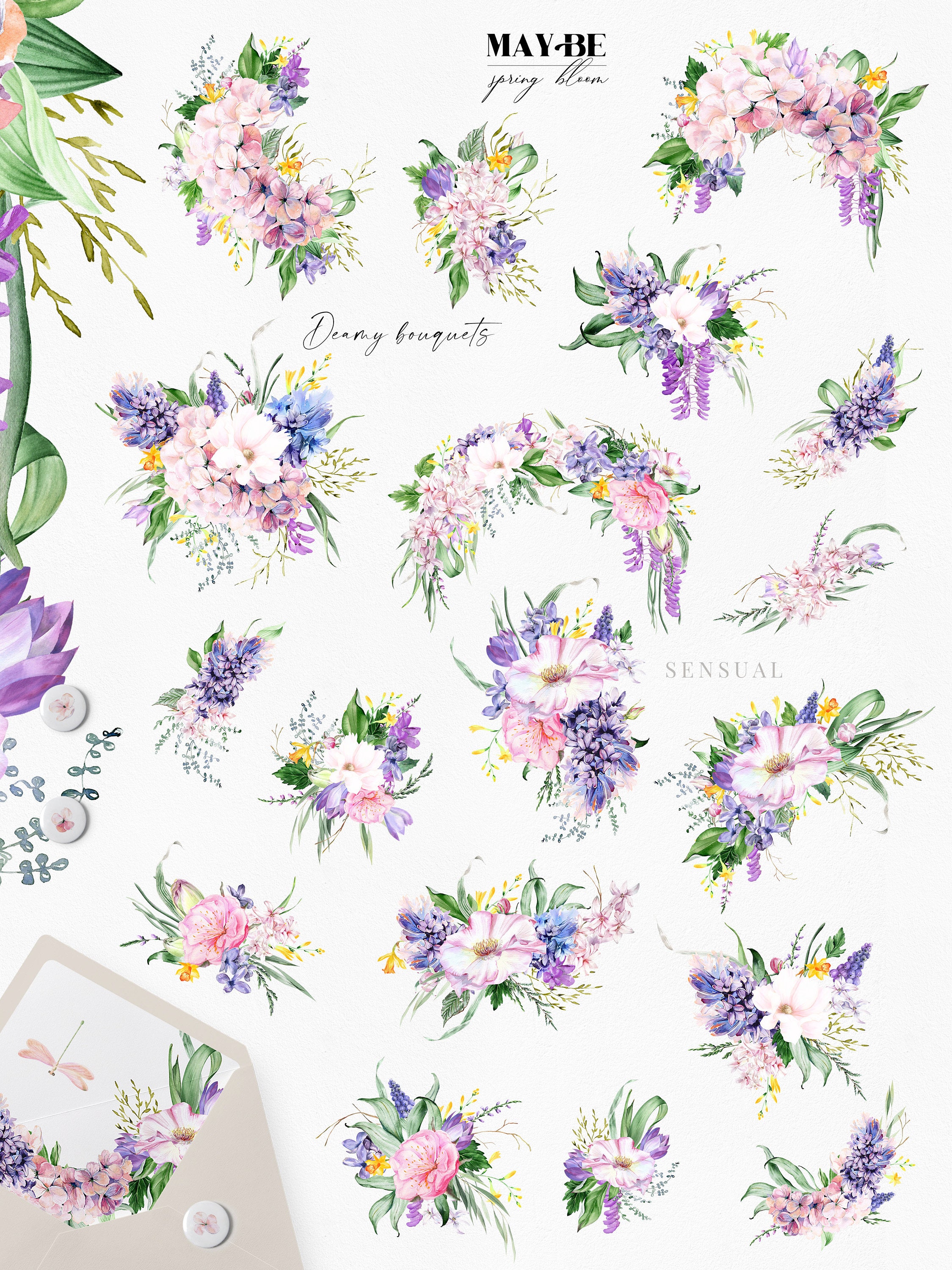 Watercolor Boho Flower Clipart Spring Floral Clip Art Hand - Etsy