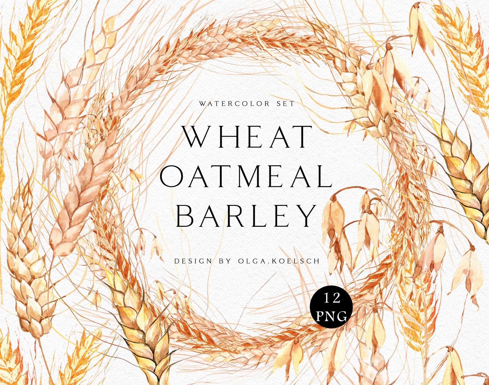 Watercolor Wheat Clipart Oatmeal Barley Clipart. Wheat - Etsy