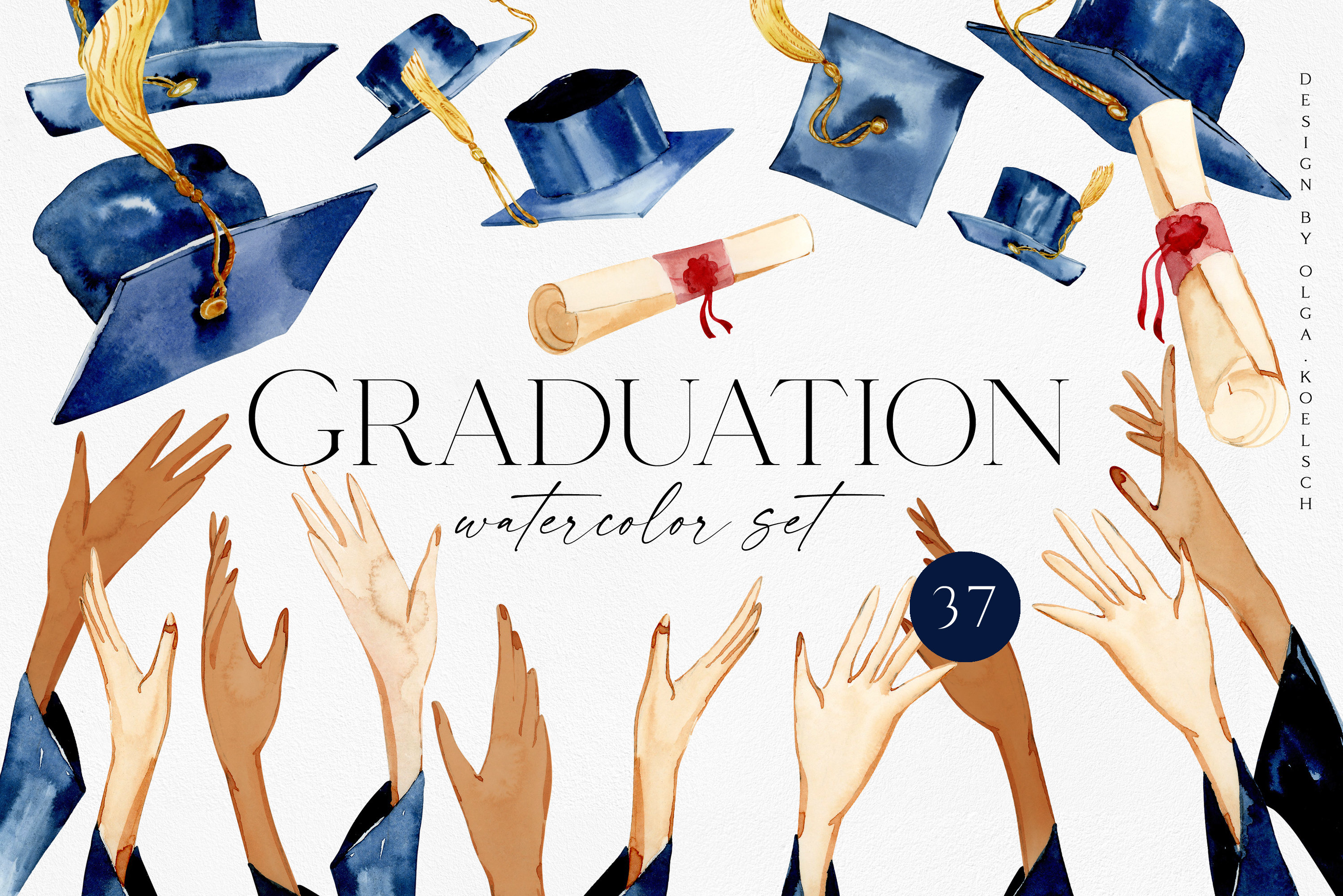 Graduation Clipart Watercolor Graduation clip art. Grad cap | Etsy