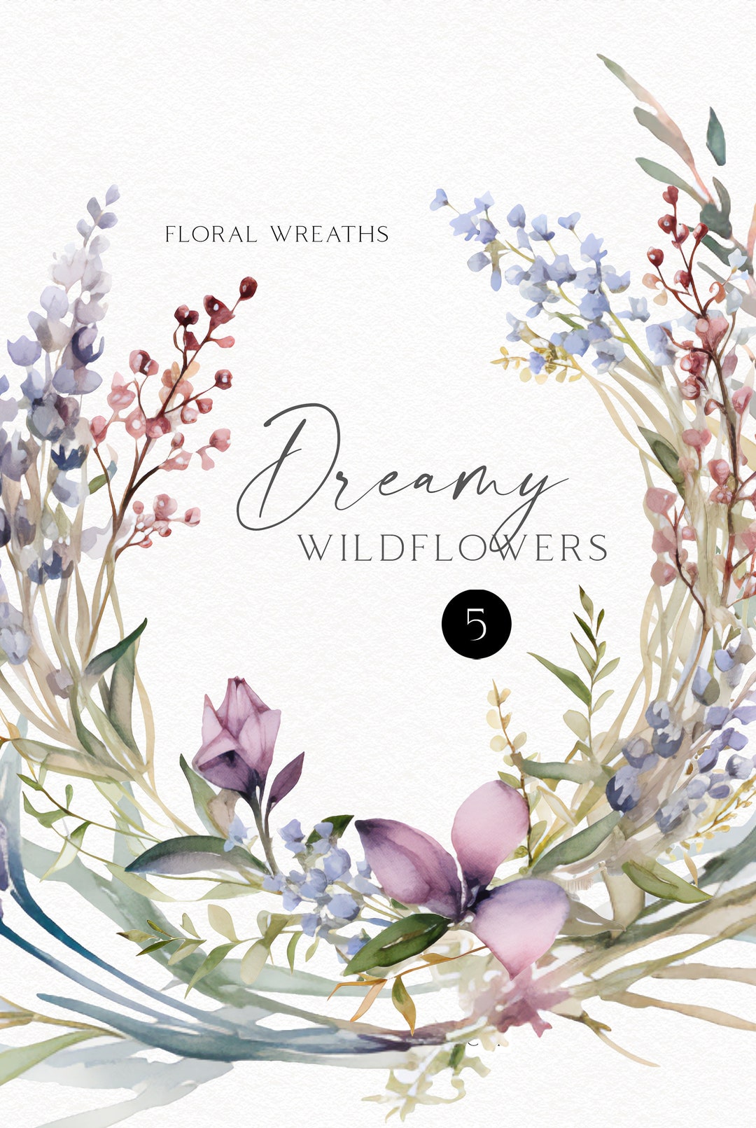 Watercolor Wildflower Borders Clipart, Purple Meadow Bouquet Png for ...