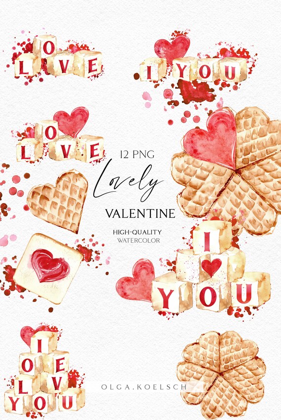 Sweet Desserts Valentine Png Watercolor Love Heart Clipart | Etsy