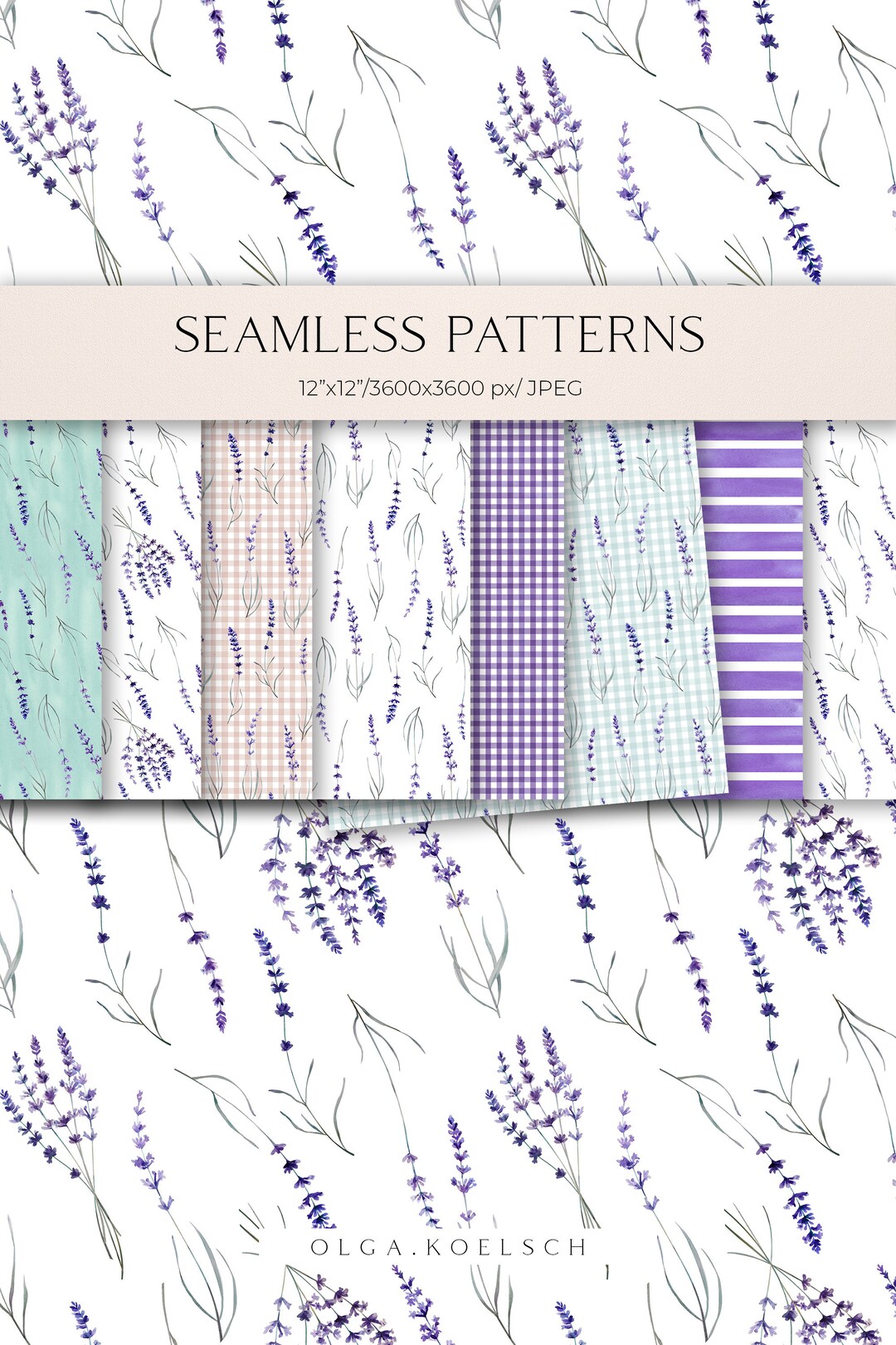Watercolor Lavender Seamless Pattern, Boho Floral Digital Paper (JPEG ...