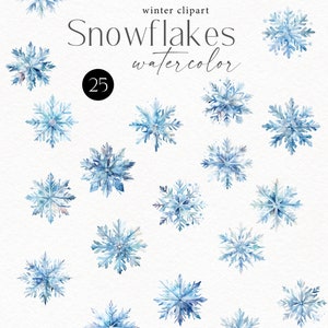 Watercolor Snowflakes Clipart, Winter Png Essentials for Greeting Cards ...