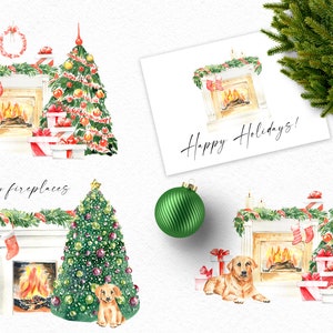 Watercolor Hygge Clipart, Fireplace and Dog Holiday Clip Art, Cozy ...